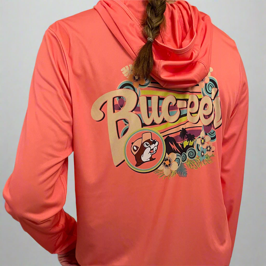 Buc-ee's Performance Coral Hoodie Shirt | Available Here — Texas Snax