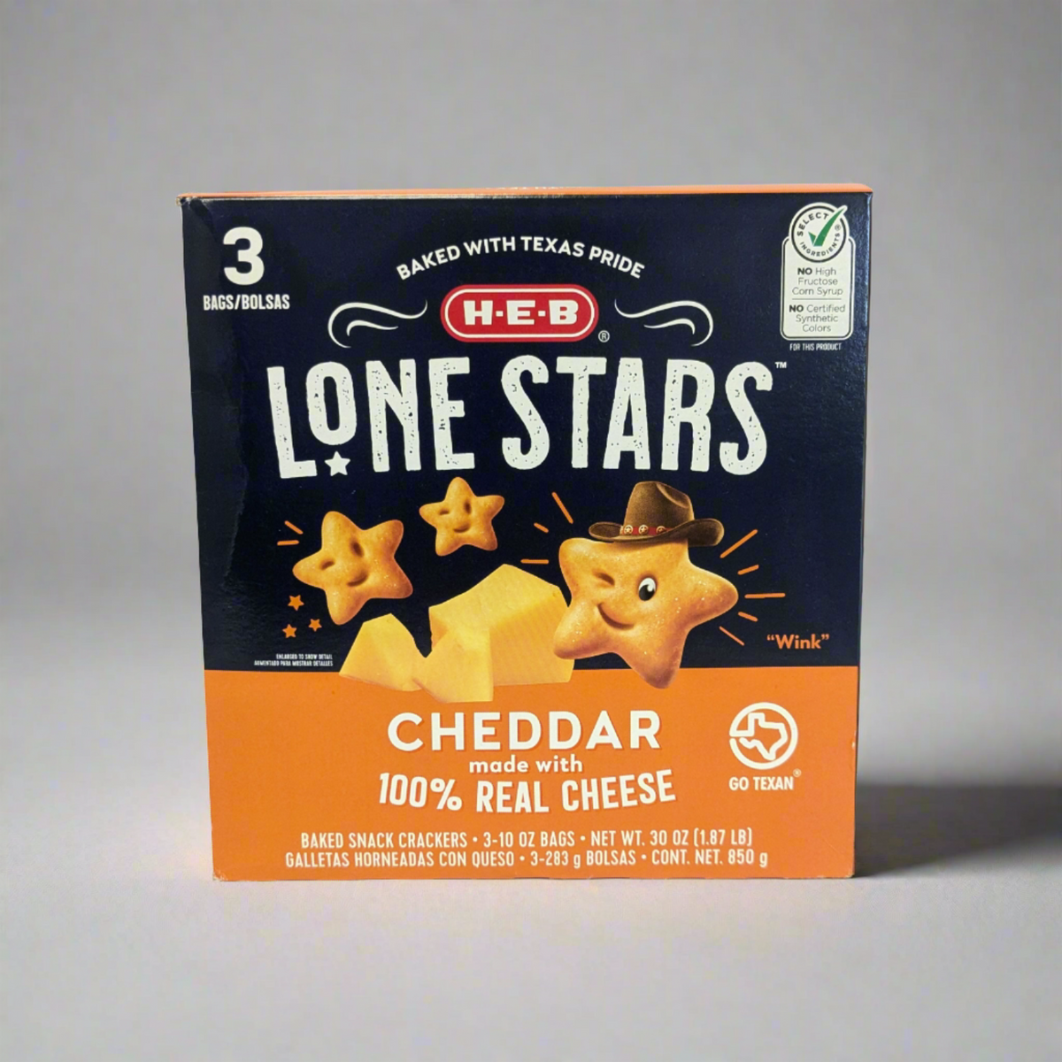 HEB Lone Stars Cheddar Crackers | Texas Snax | Made with Real Cheese
