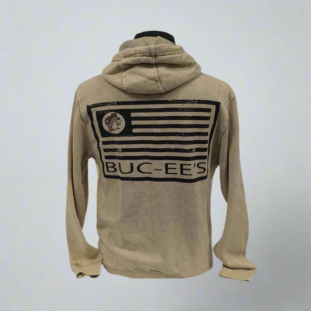 Buc-ee's Washed Tan Hoodie - American Flag Edition | Sold Here – Texas Snax